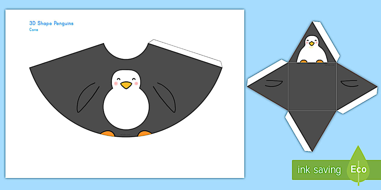 Black and White Penguin 3D Shapes Paper Craft (teacher made)