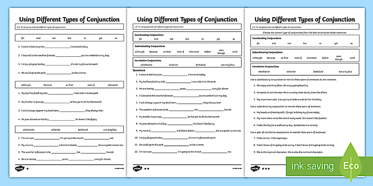 Conjunctions Differentiated Worksheet / Worksheets - Twinkl