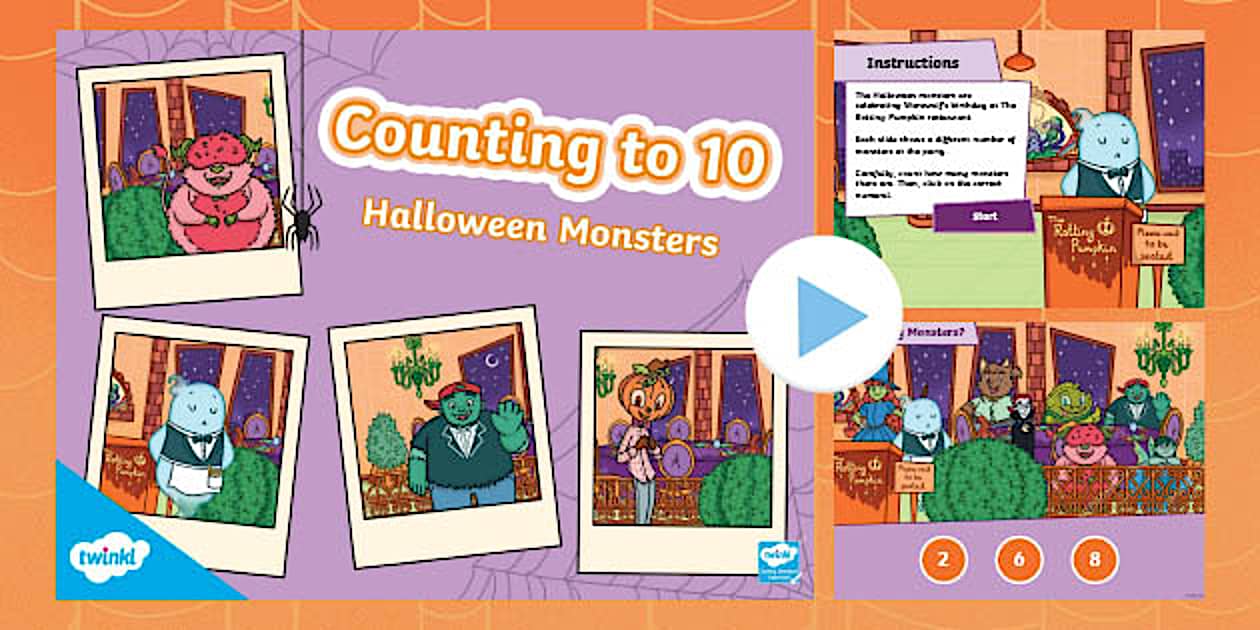 👉 Halloween Monsters Counting to 10 PowerPoint - Twinkl