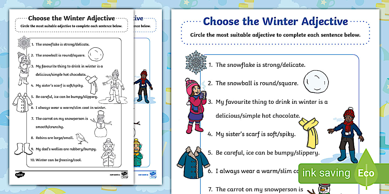 Winter Choose the Adjective Worksheet (teacher made)