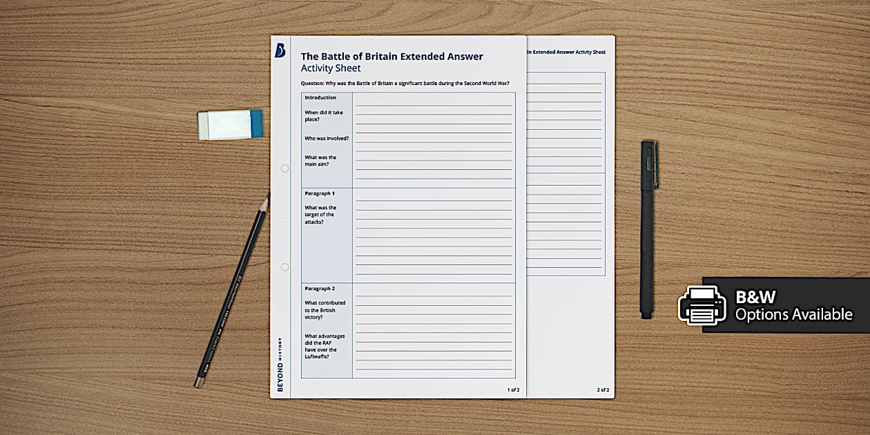 The Battle of Britain - Scaffolded Answer Activity Sheet