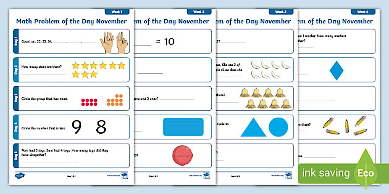 Daily Mental Maths Worksheets | Problem of the Day | Grade 1