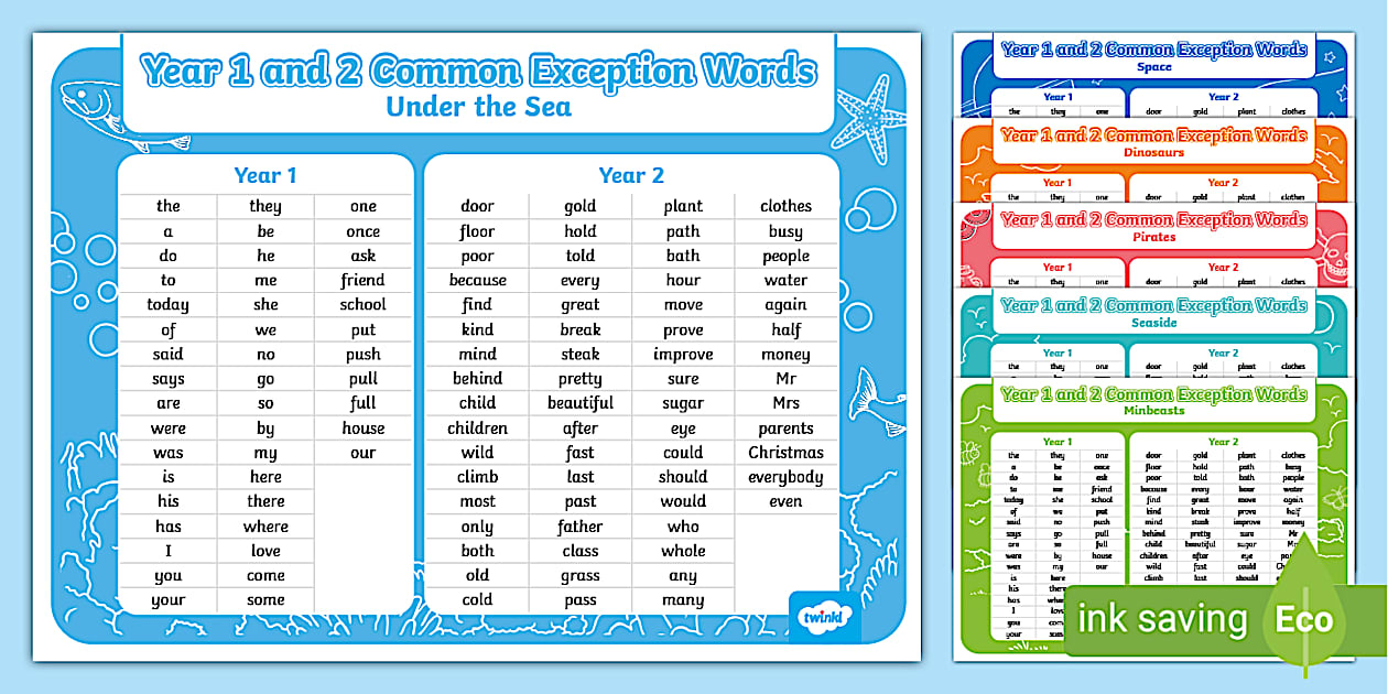 Year 1 and Year 2 Common Exception Words Word Mats Bumper Pack
