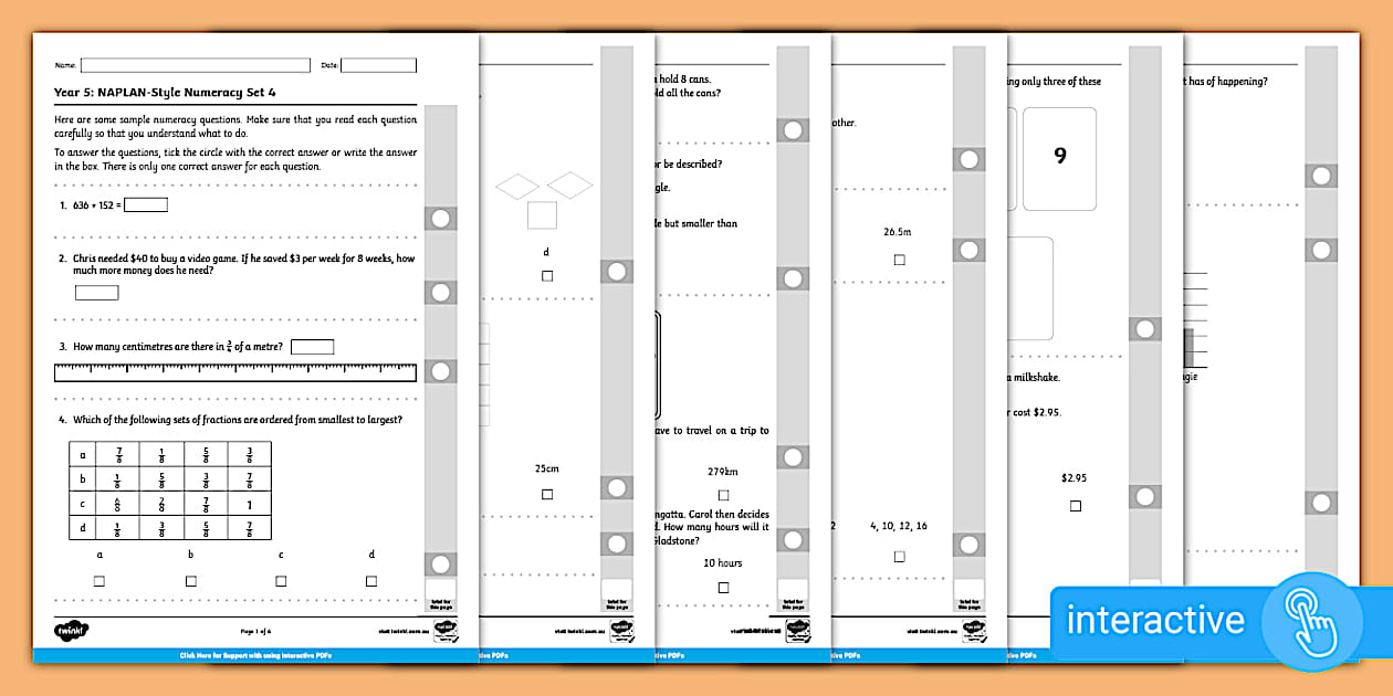 Year 5 NAPLAN-Style Interactive PDF Numeracy Tests - Set 4