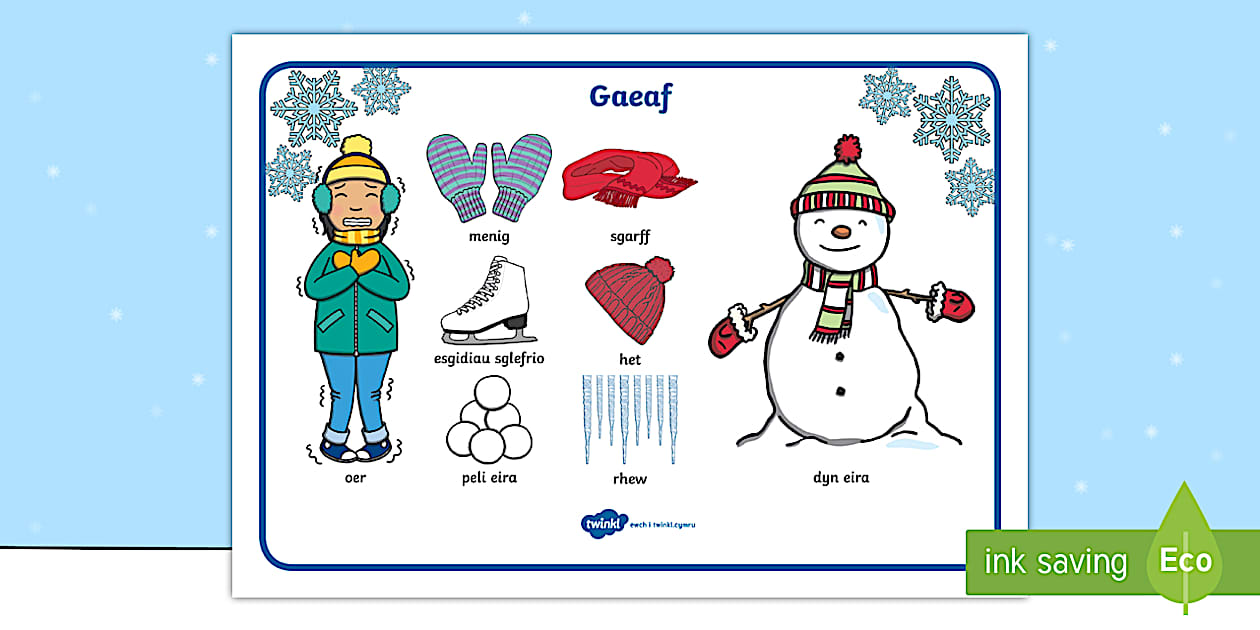 Cursive Winter Word Mat Welsh Translation (teacher made)