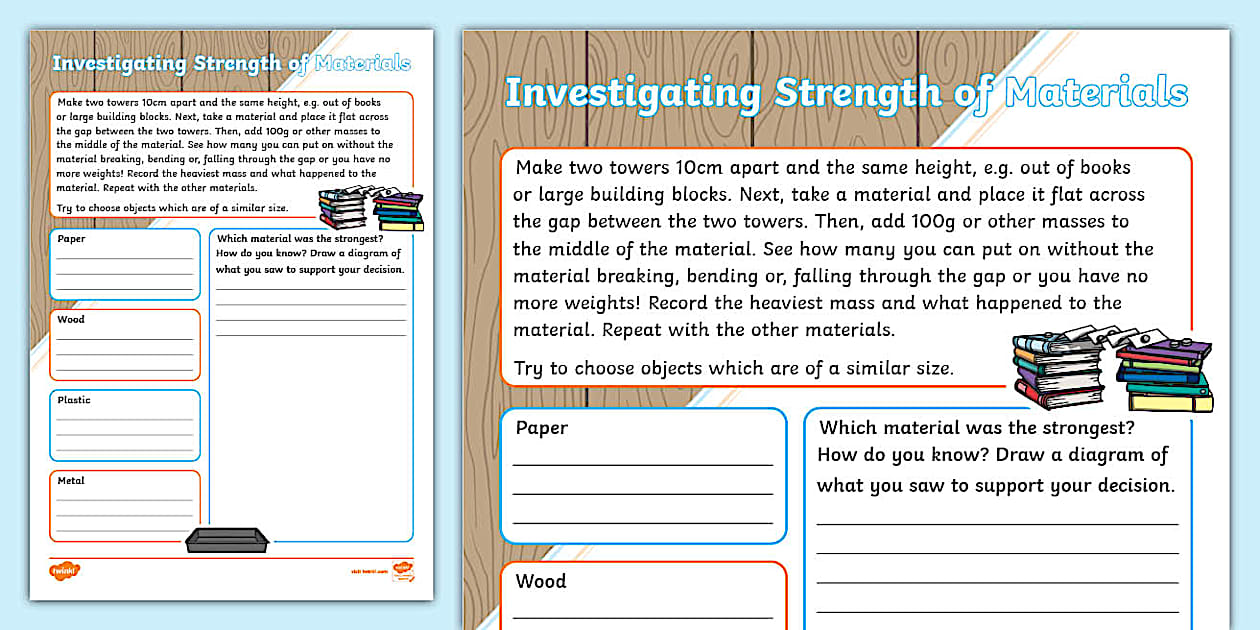 Strength of Materials Investigation Worksheet (Teacher-Made)