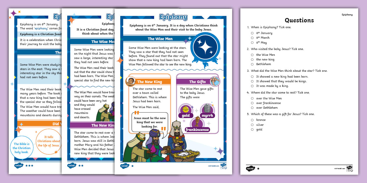 KS1 Epiphany Differentiated Reading Comprehension Activity
