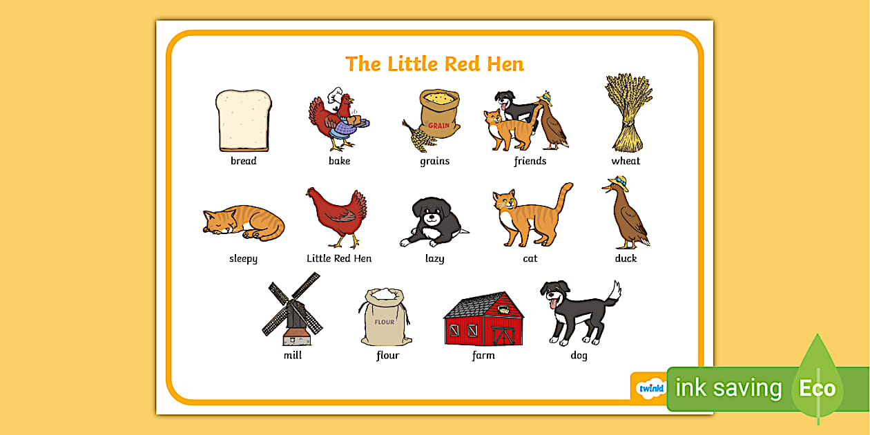 Editable The Little Red Hen Word Mat (teacher made) - Twinkl