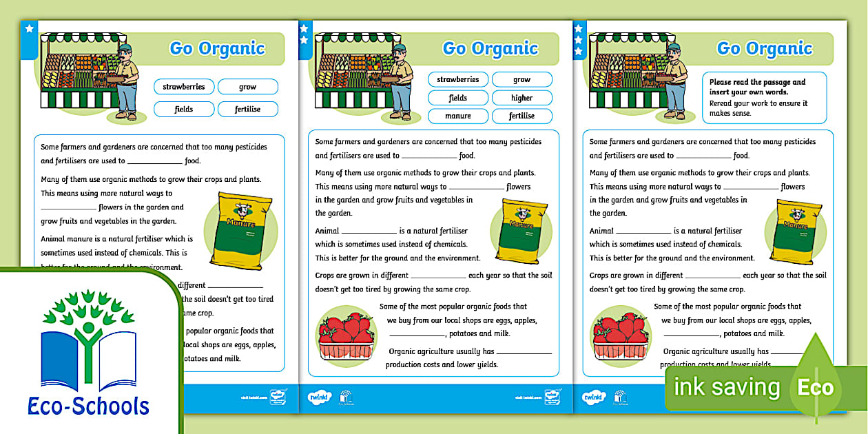 Eco-Schools NI: Go Organic! Differentiated Cloze Procedure