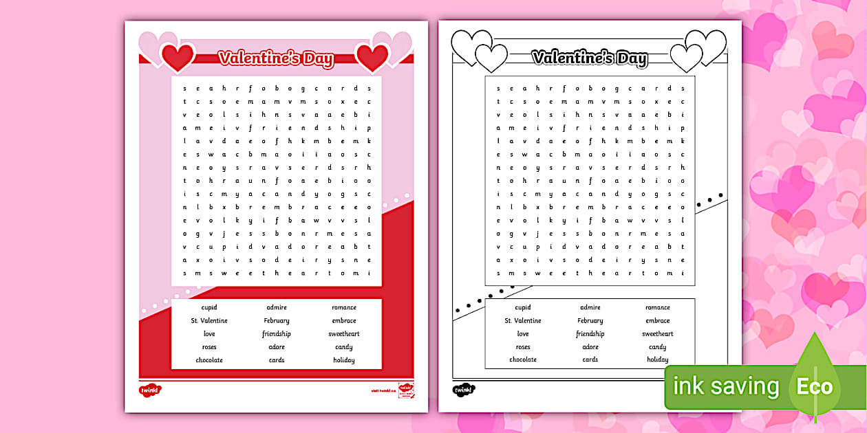 Valentine's Day Word Search - Grades 4-6 - Twinkl