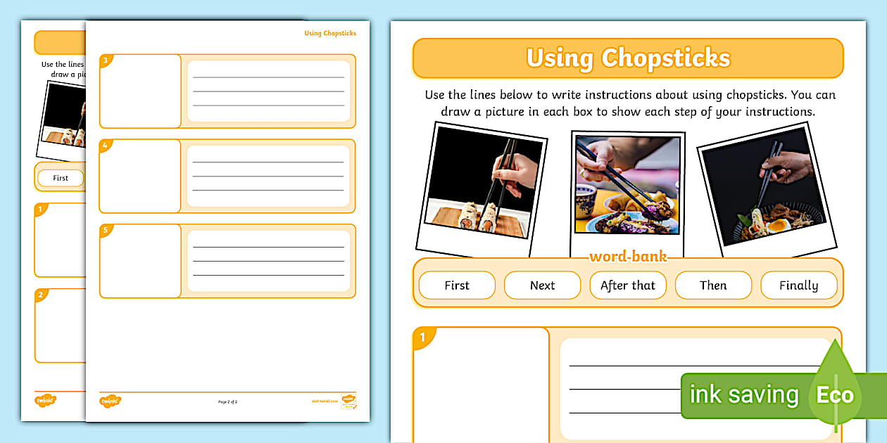 Using Chopsticks Instructions Writing Frame (Teacher-Made)