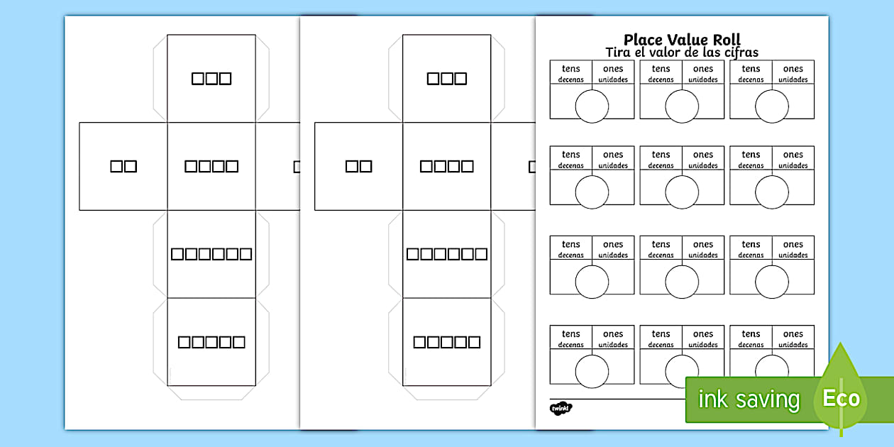 Place Value Roll Activity Dice Net and Worksheet / Worksheet English ...