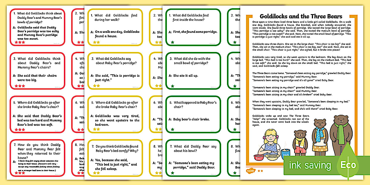 VIC Goldilocks and the Three Bears Differentiated Story and Comprehension