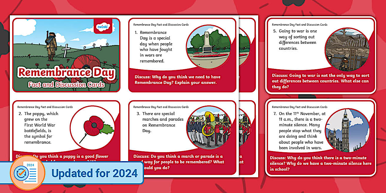 KS1 Remembrance Day Fact and Discussion Cards (teacher made)