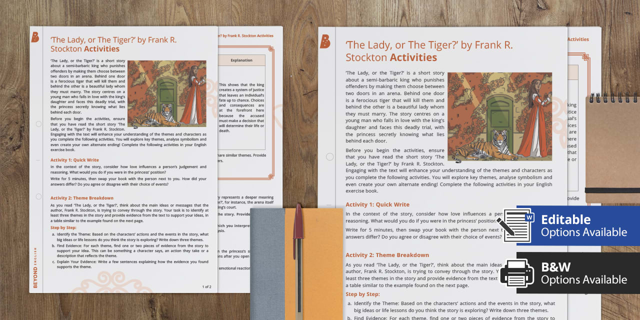 Short Story: The Lady, or The Tiger? by Frank R. Stockton Activities
