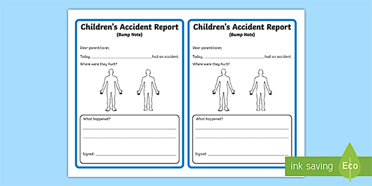 Editable Children's Accident Report (Bump Note) - Twinkl