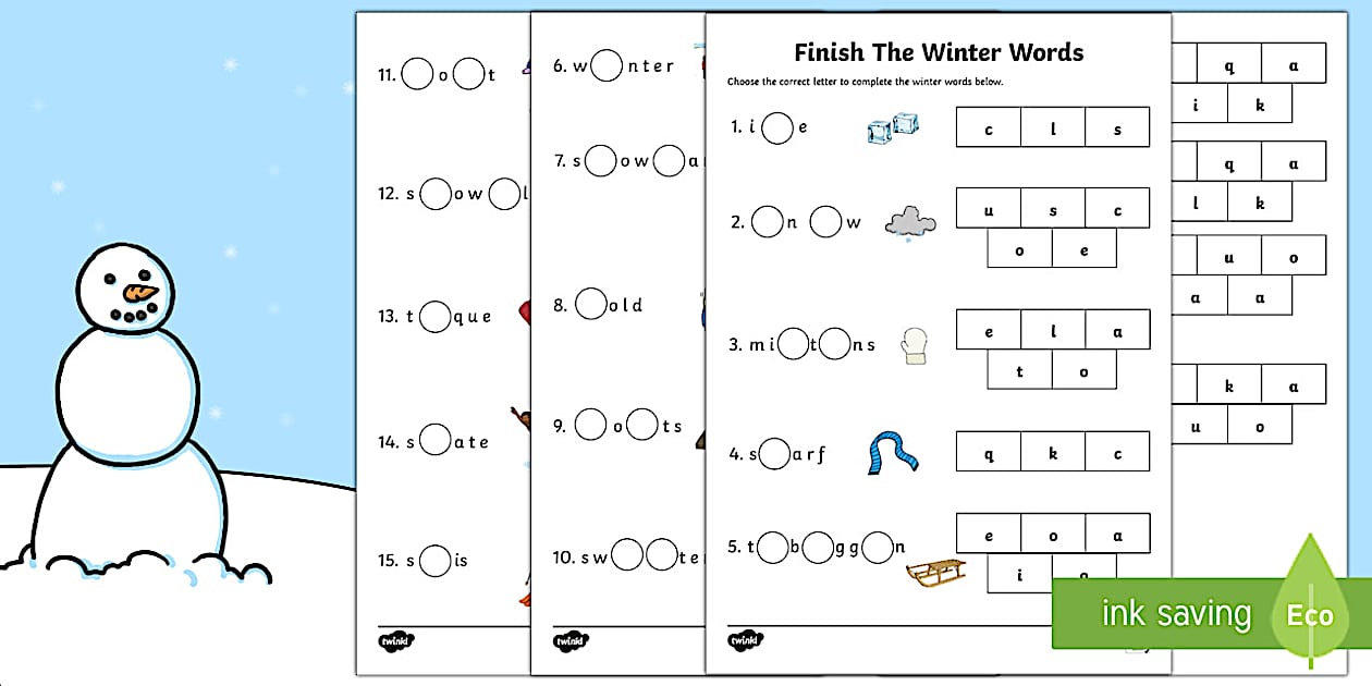 Finish The Winter Words Worksheet / Worksheets - Twinkl