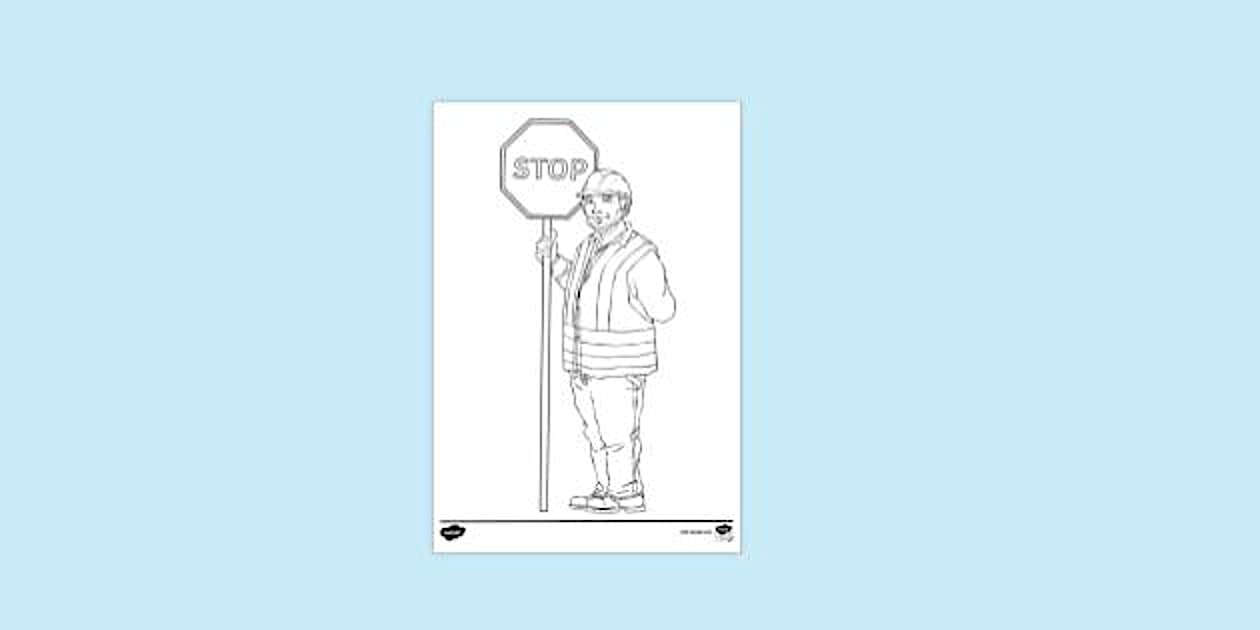 Person Holding a Stop Sign Colouring Sheet | Twinkl - Twinkl