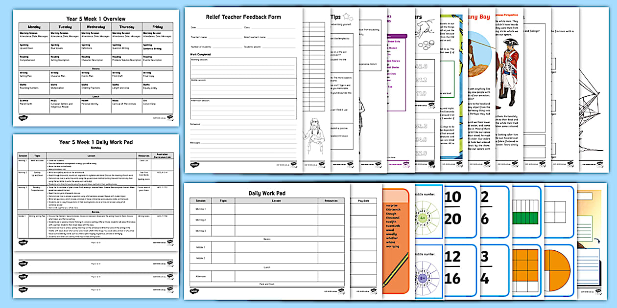 Year 5 Week 1 Relief Teacher Resource Pack (teacher made)