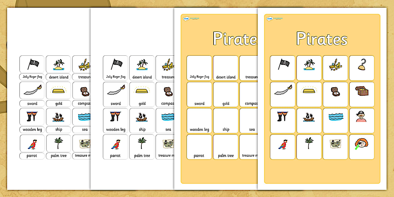 Pirates Vocabulary Matching Mat - ESL Pirates Resources