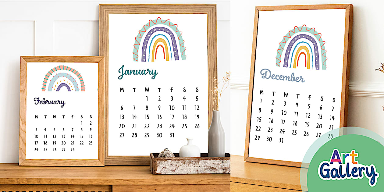 Muted Rainbow-Themed Monthly Wall Calendar 2025 Posters Pack