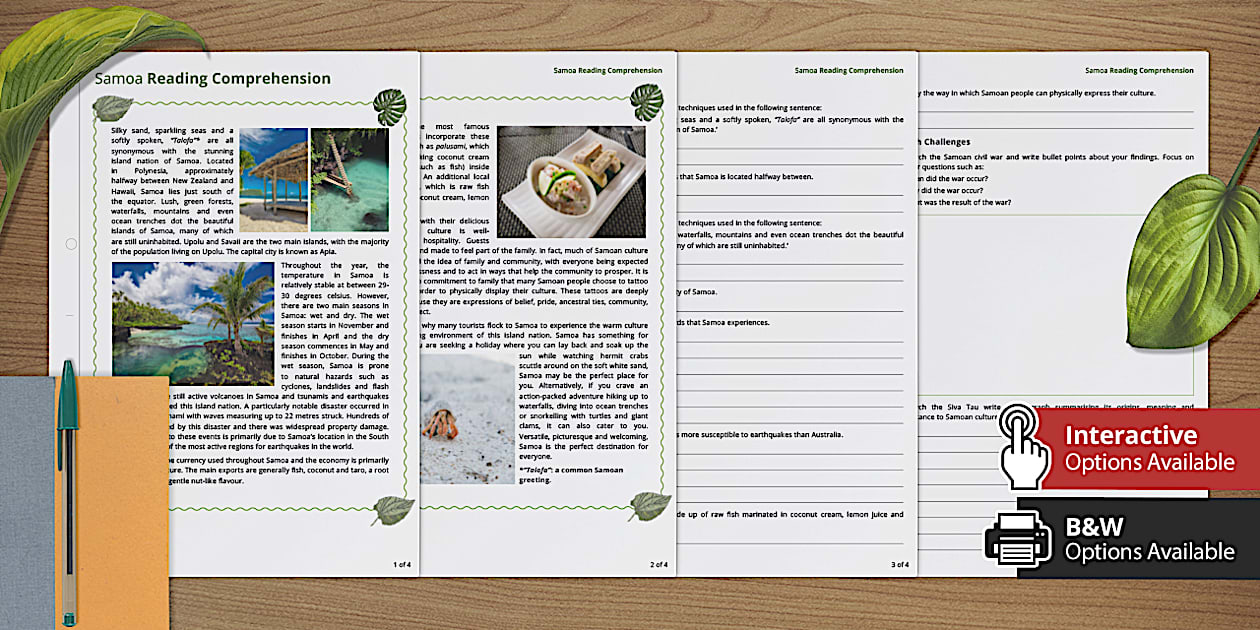 Samoa Reading Comprehension (teacher made) - Twinkl