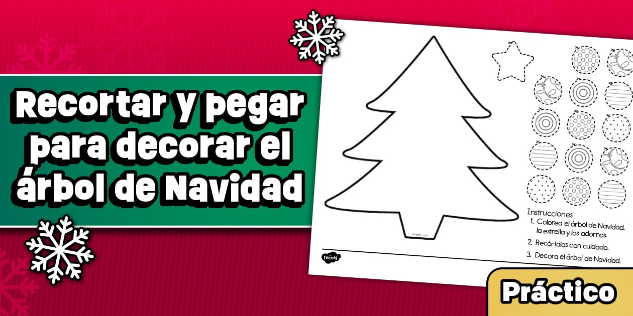 Actividad recortar y pegar para decorar el árbol de Navidad