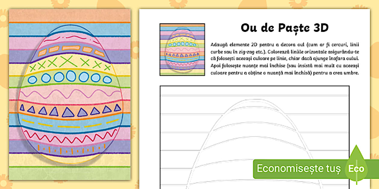 Ou de Paște 3D – Desen de colorat (teacher made) - Twinkl