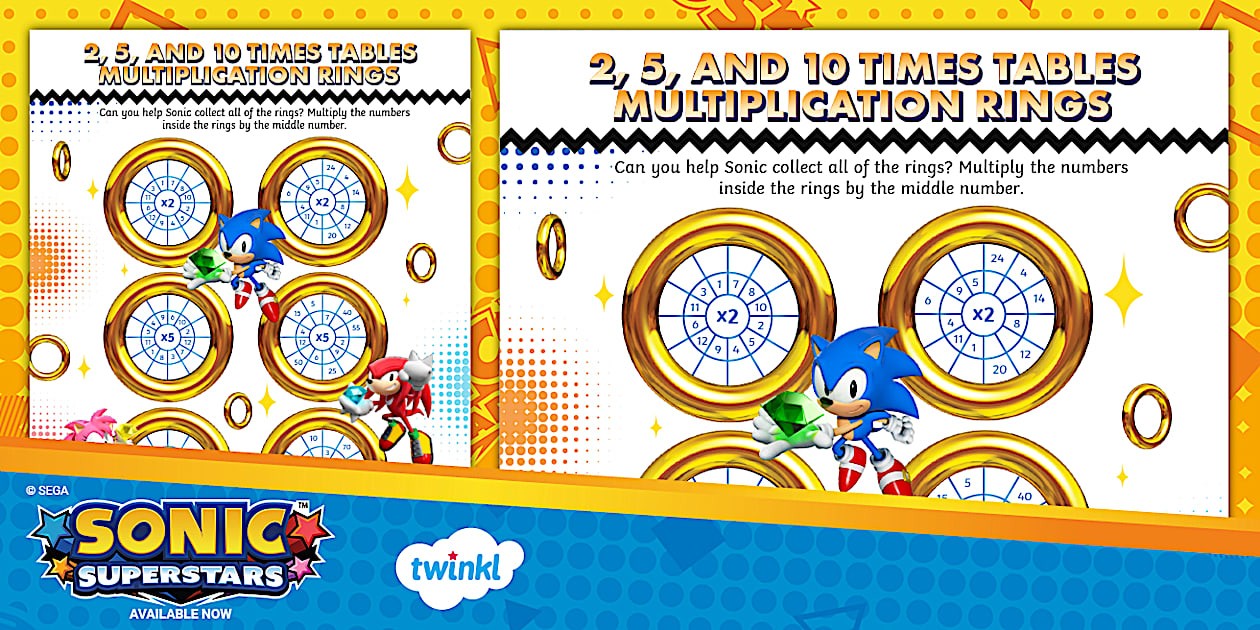 FREE! - Sonic: 2, 5, and 10 Times Tables Multiplication Rings Worksheet