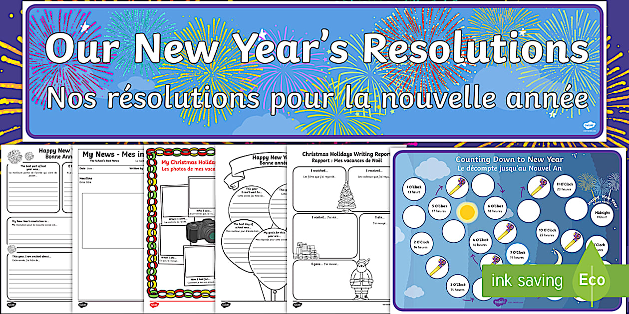 New Year's Resolution Resource Pack English/French - Twinkl