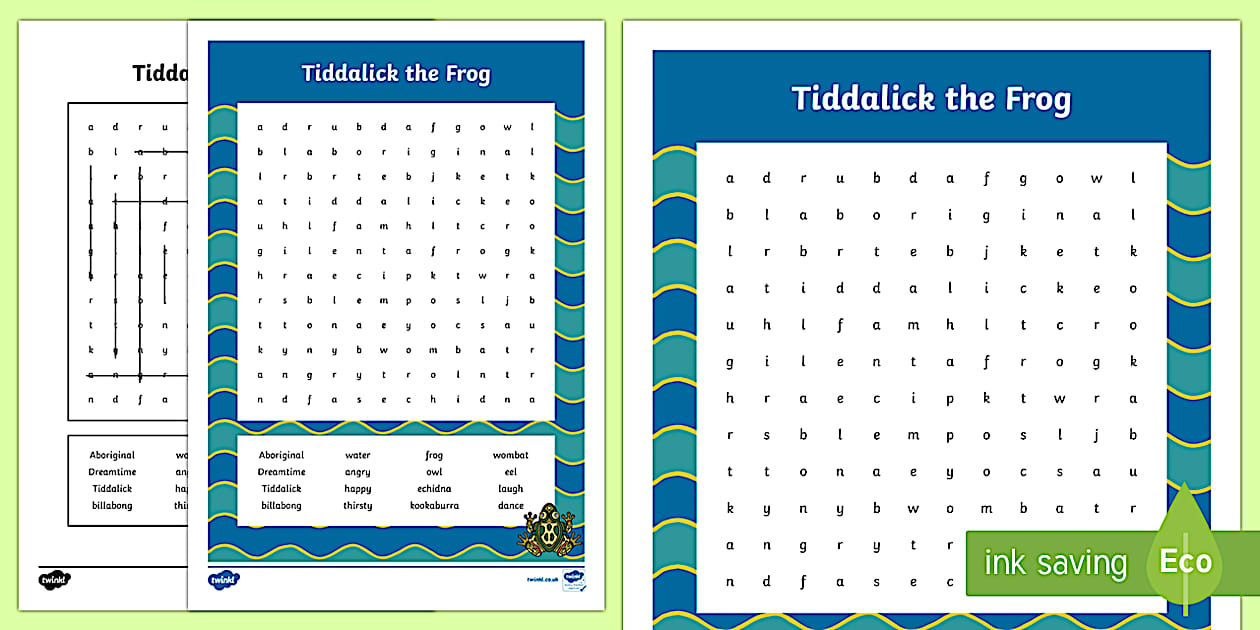 Tiddalick the Frog Word Search-Australia (teacher made)
