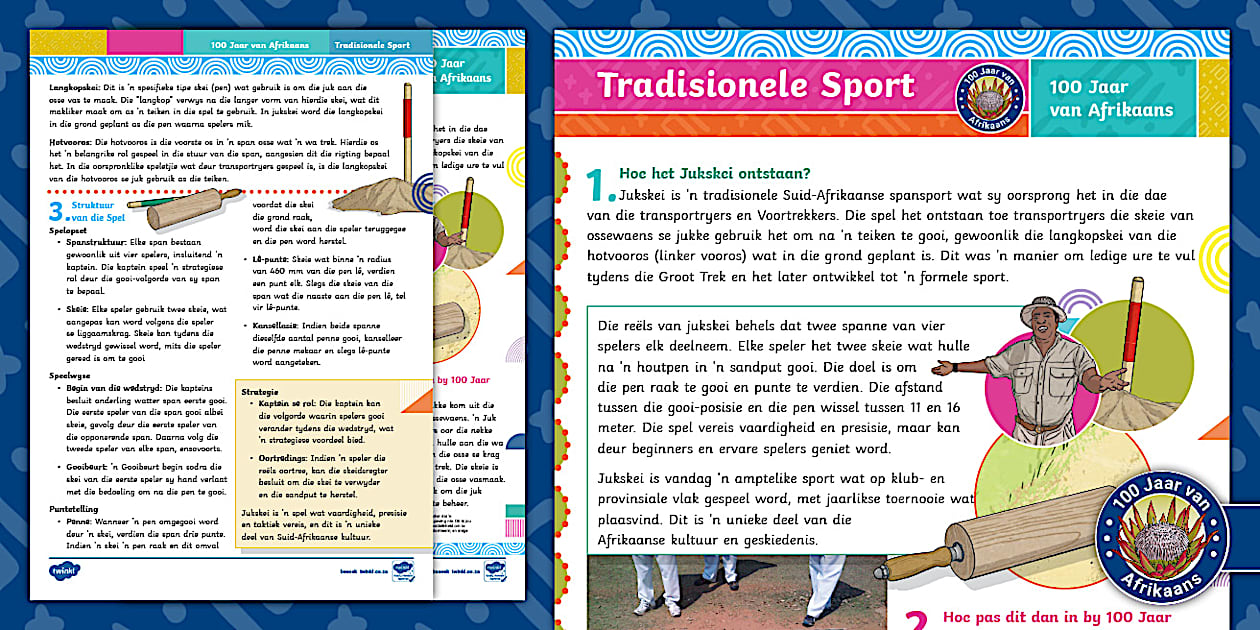 100 Jaar Van Afrikaans Jukskei Spel (teacher made) - Twinkl