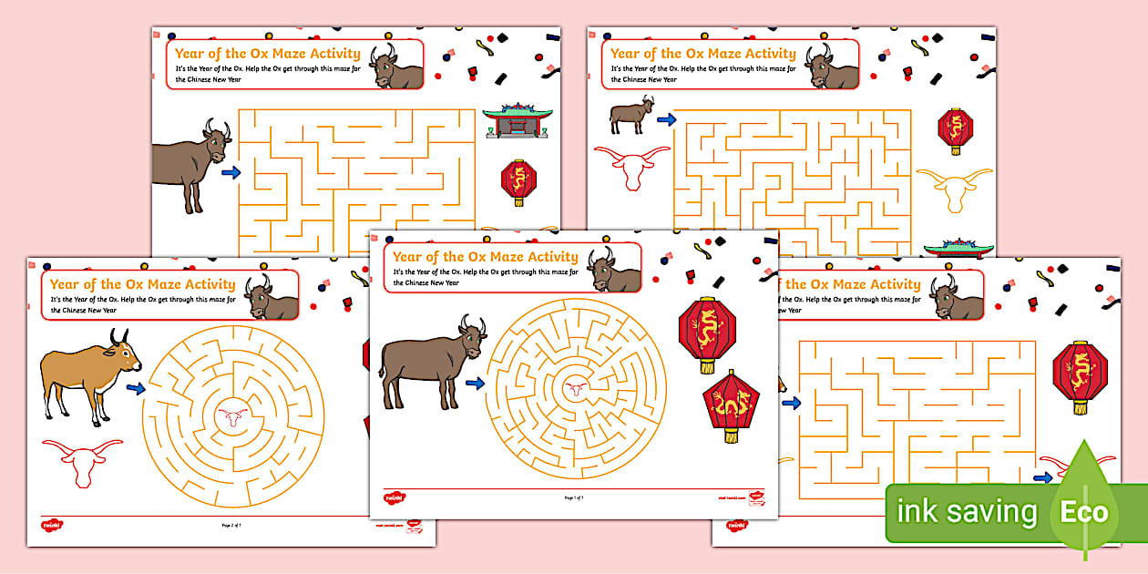 Year of the Ox Maze Activity Worksheets (teacher made)
