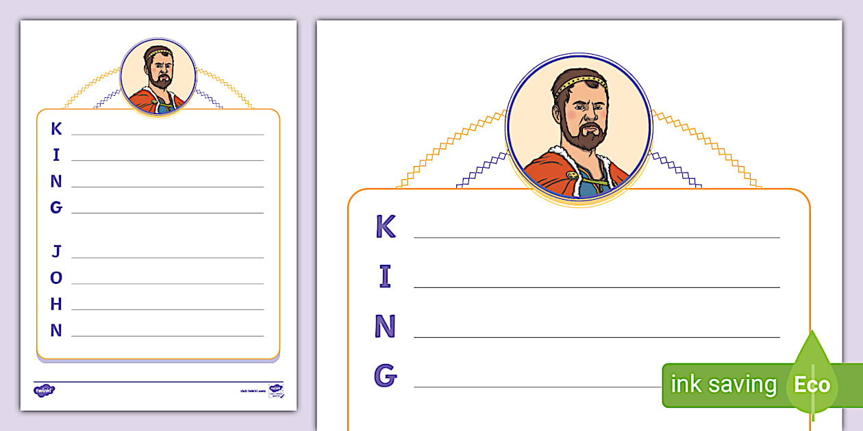 King John Acrostic Poem Template, King John (teacher made)