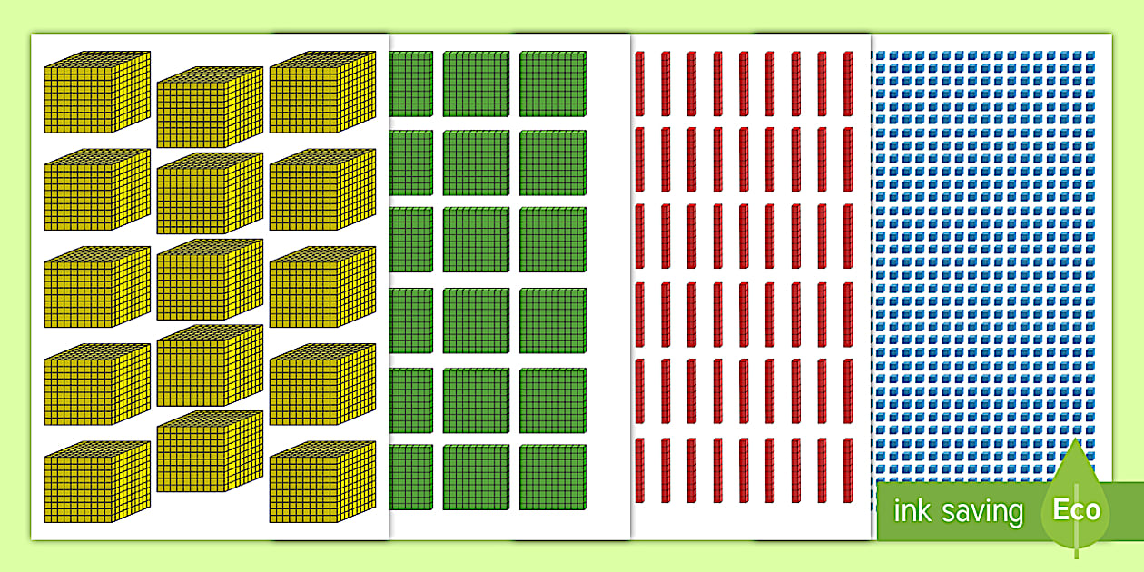 Four-Digit Number Place Value Base Ten Cut-Outs - Twinkl