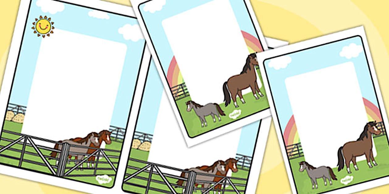 Black and White Horses and Ponies Themed Editable Note
