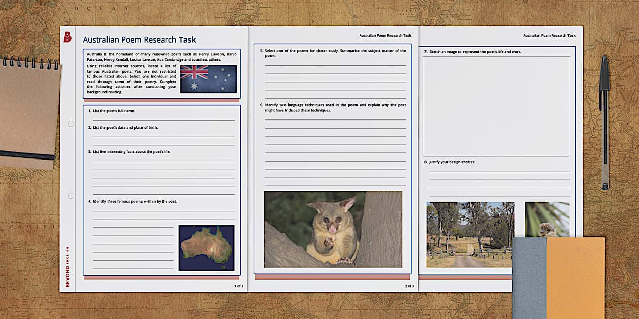 Australian Poem Research Task (teacher made) - Twinkl