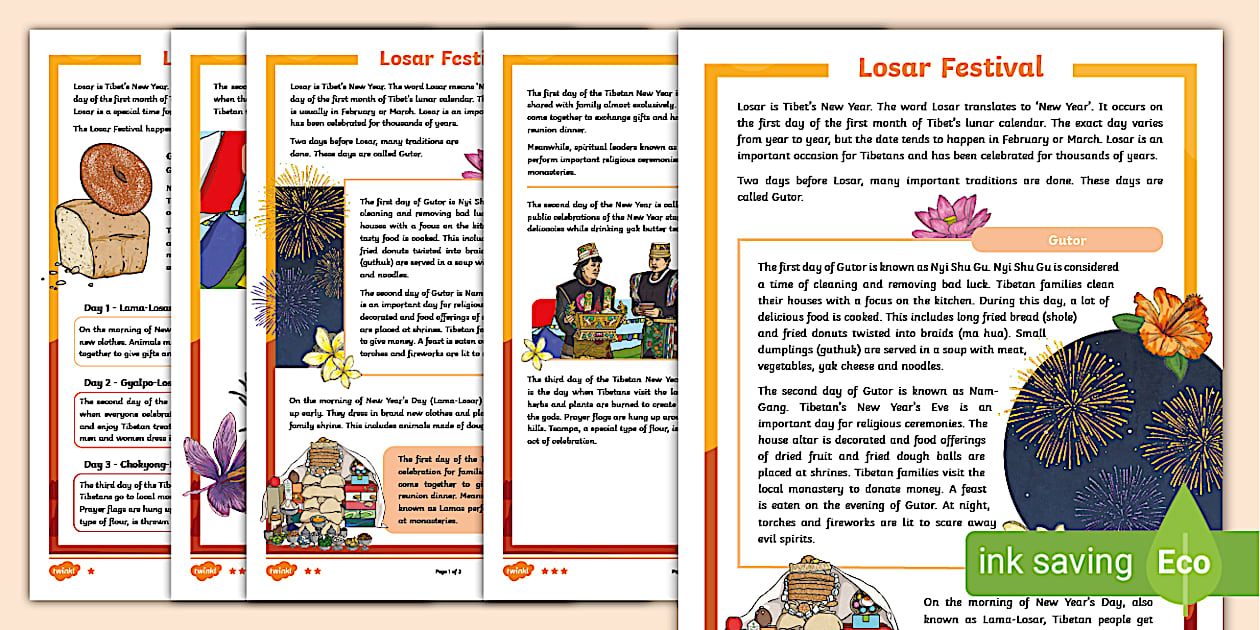 Losar Festival Fact Files and Comprehension Activities