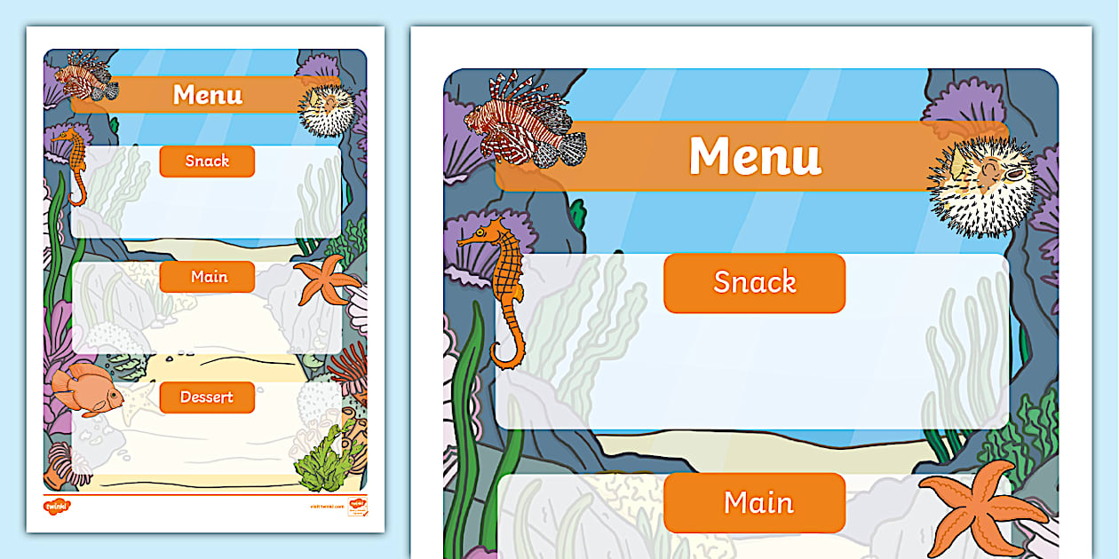 Under the Sea Themed Editable Menu - Twinkl - KS1 - Twinkl