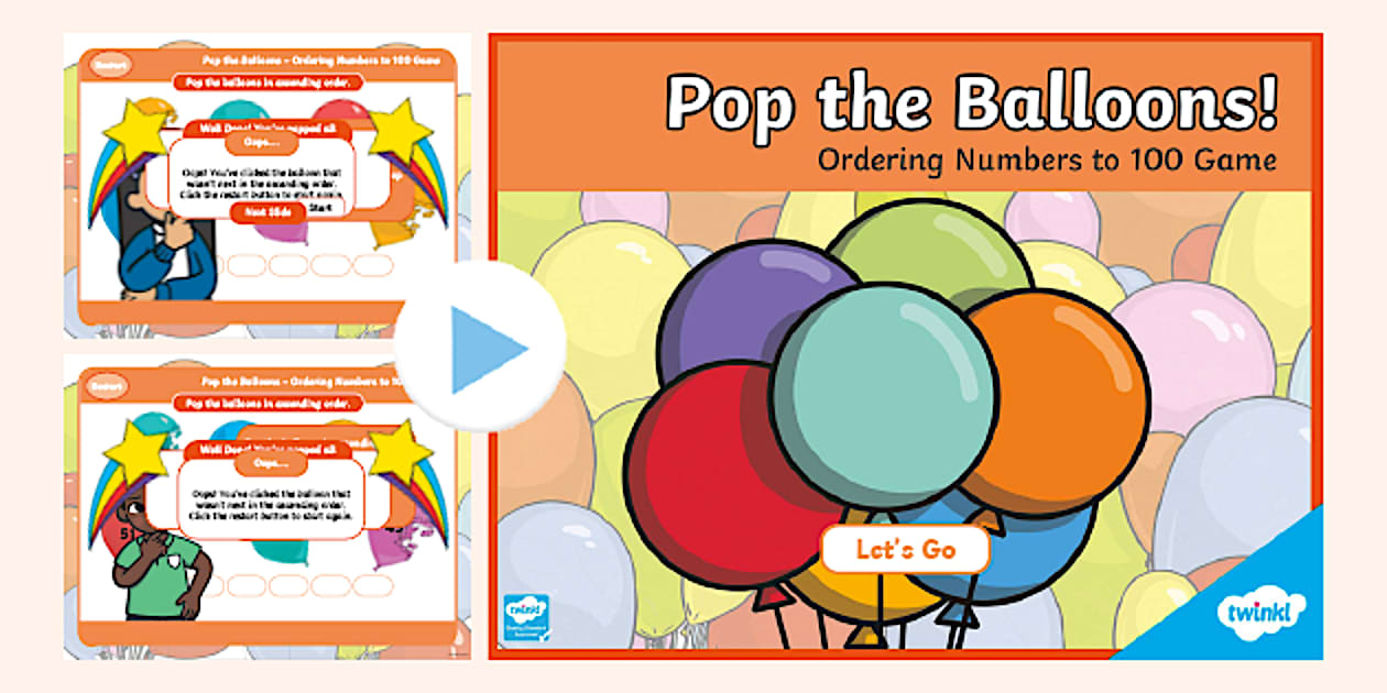 Pop the Balloons – Ordering Numbers to 100 PowerPoint Game