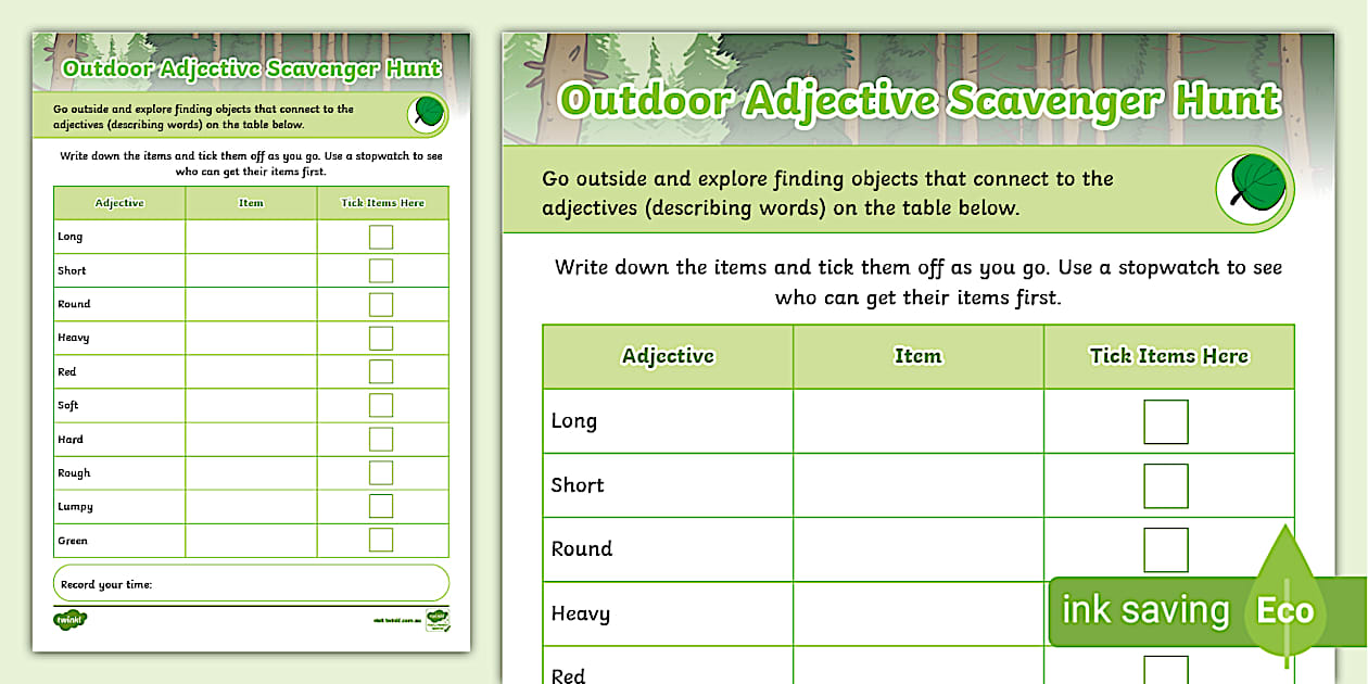 Outdoor Adjective Scavenger Hunt - Years 3-4 - English