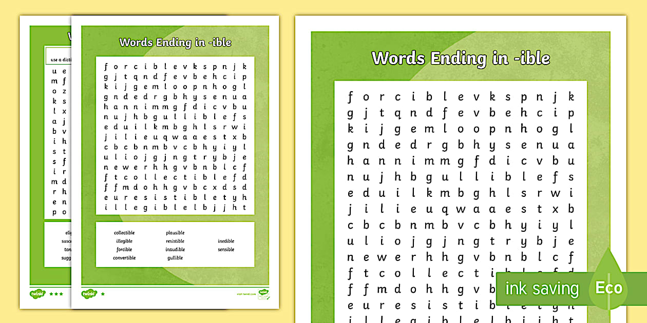 Words Ending in -ible Word Search (teacher made) - Twinkl