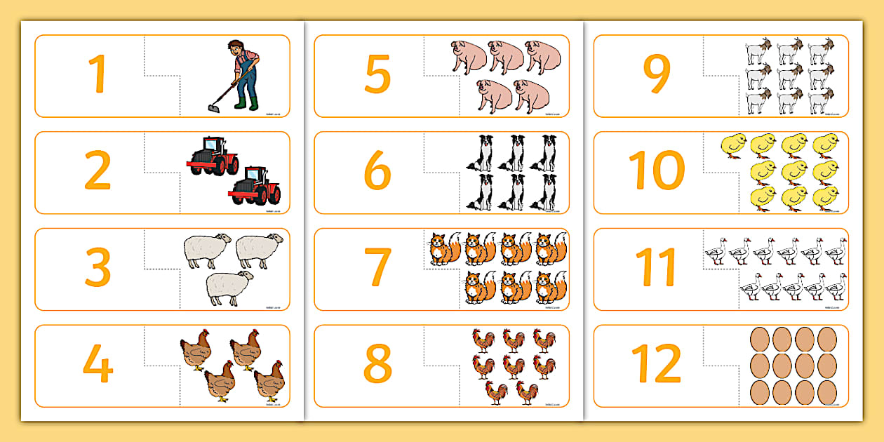 Farm Counting and Matching Puzzle (teacher made) - Twinkl