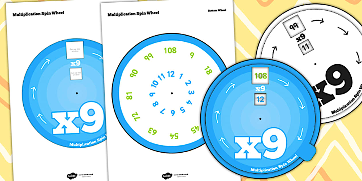 Black and White Multiplication Spin Wheel 9 (teacher made)