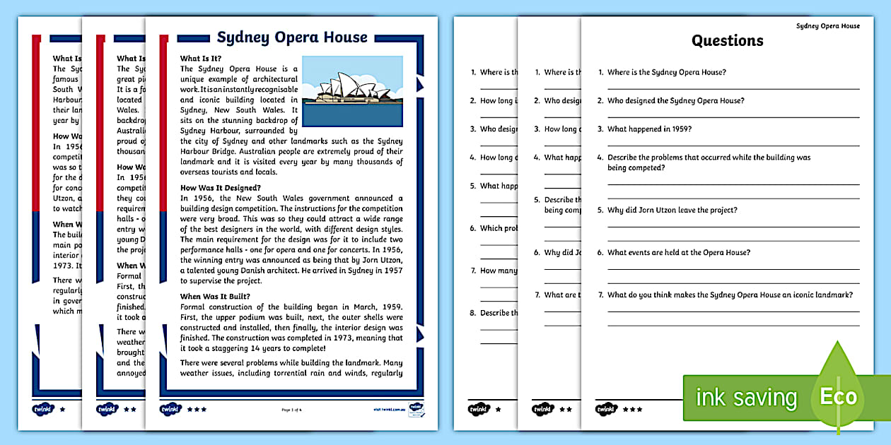 QLD Sydney Opera House Differentiated Reading Comprehension Activity