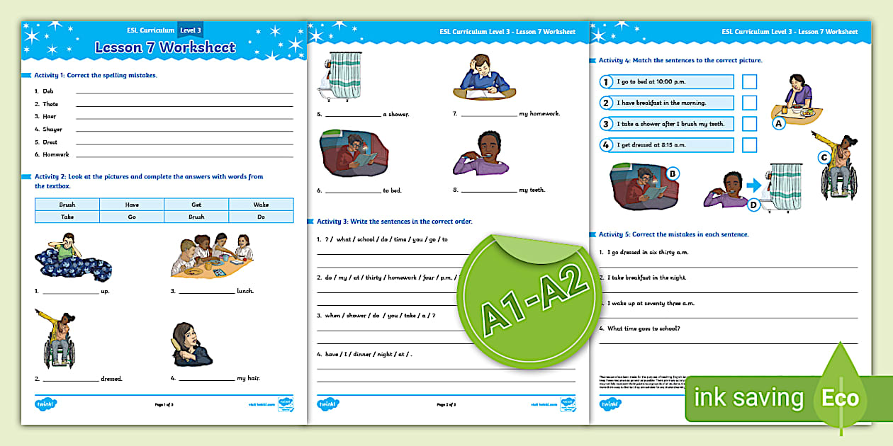 ESL Curriculum Level 3, Lesson 7 Worksheet (teacher made)