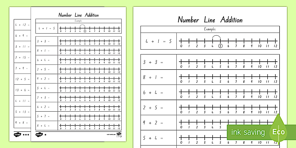 Addition up to 12 and adding up to 20 Number Line Worksheets