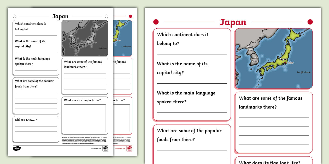 Japan Fact File Template, Japan - Twinkl