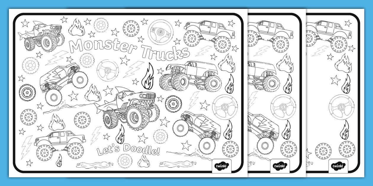 Monster Truck Doodle Colouring Pages - Twinkl - KS1 - Twinkl
