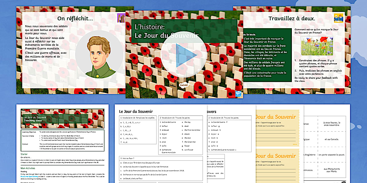 Editable Le Jour du Souvenir Lesson Pack French - Twinkl